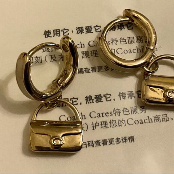 Coach | Jewelry | Coach Gold Hoop Earrings Mini Handbag Charm Luxury ...